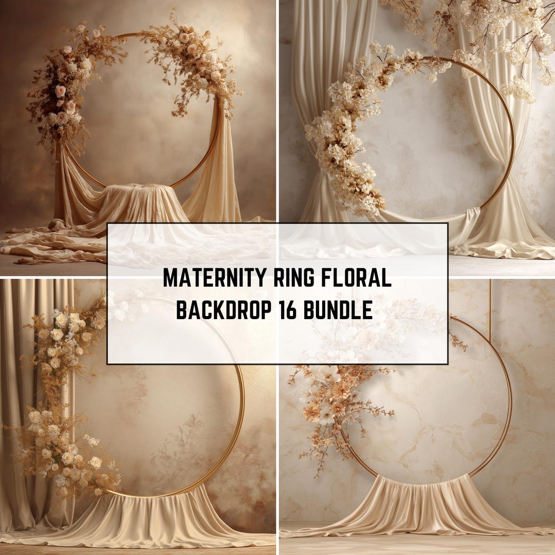 Cream Textured Floral Arch Backdrop With Golden Circular Frame ...