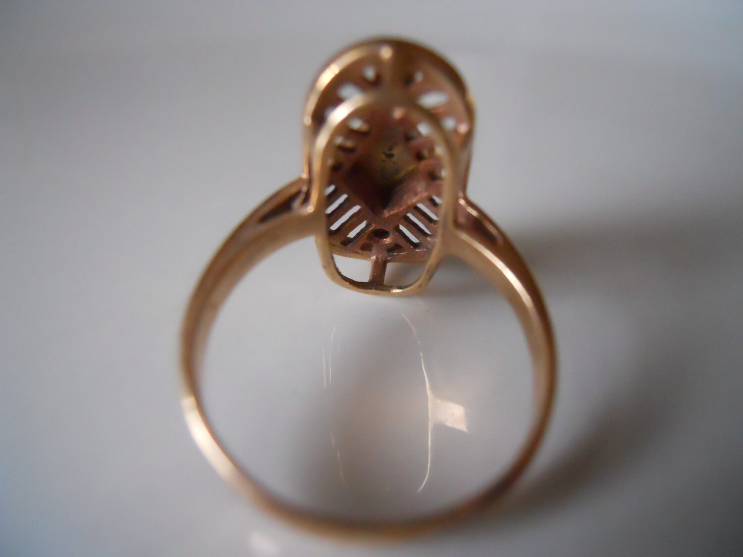 10kt Gold Art Deco Ring With Blue Sapphires and Diamond and Enamel Work ...