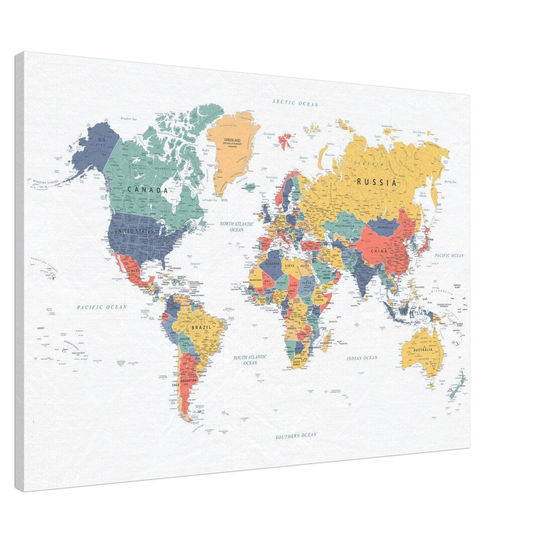 Multicolor World Map Canvas Print V1 70x100 Cm - World Map - Wall ...