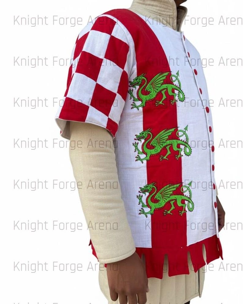 Embroidered Dragon Knight Jupon Surcoat – Red White Checkered Linen ...