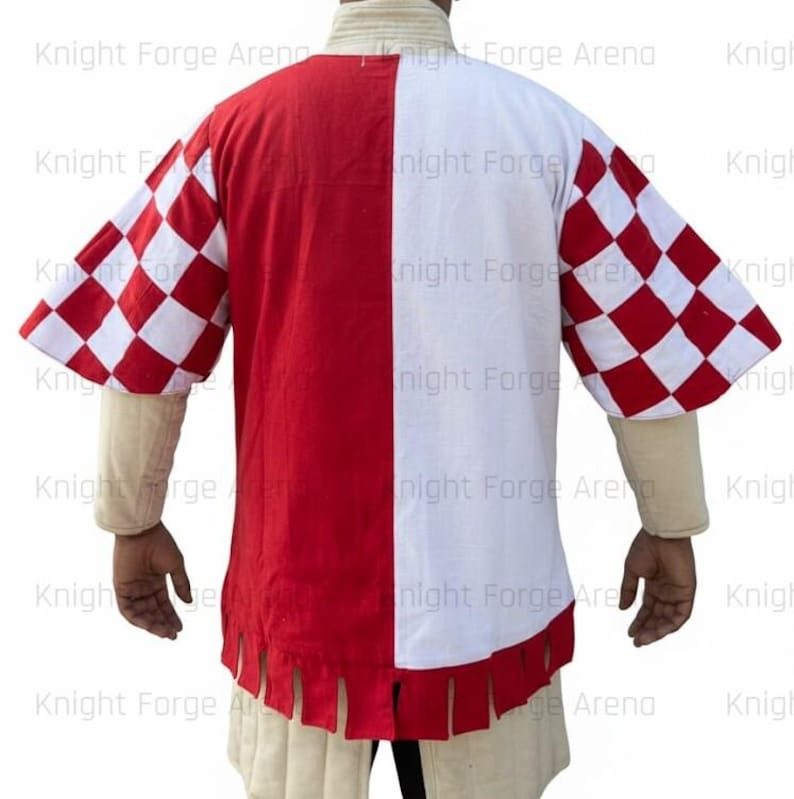 Embroidered Dragon Knight Jupon Surcoat – Red White Checkered Linen ...