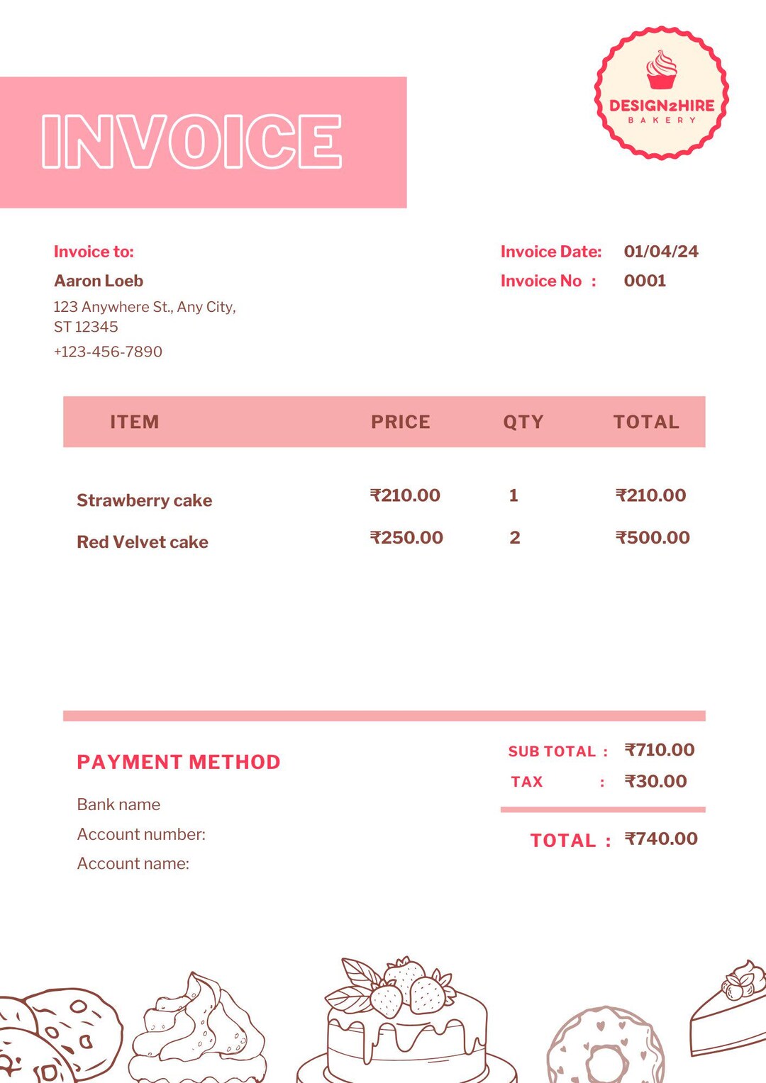 Editable Bakery Invoice Template for Canva—custom Cakes, Cupcakes ...