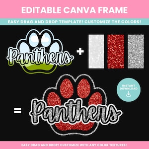 Panthers Canva Frame Editable Paw Print Script Template Spring Sports ...