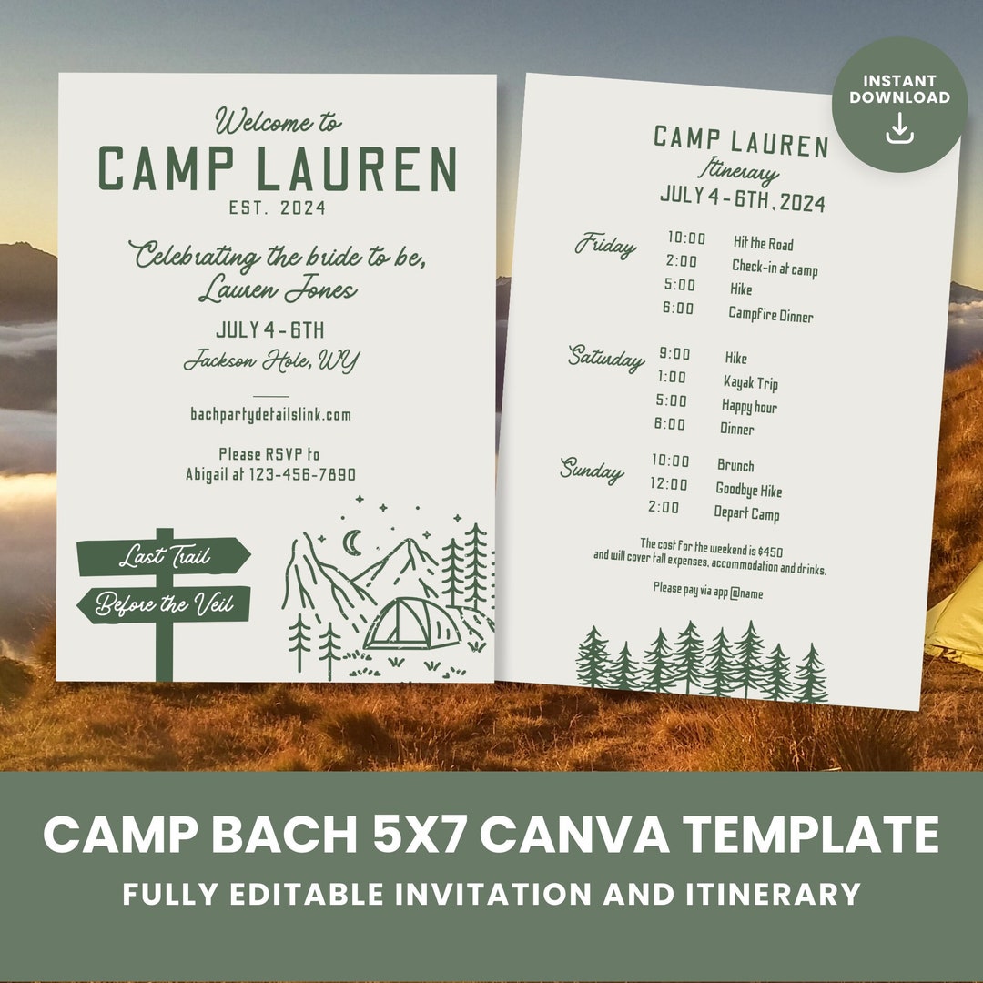 Bach Camp Canva Invitation Template Editable Camp Bach Invite and ...