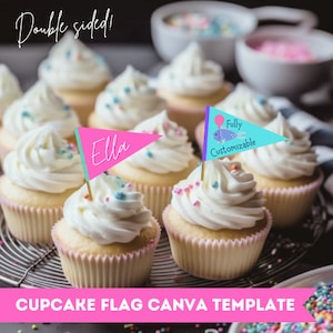 Cupcake Flag Editable Template Print and Cut Mini Pennant Flag Canva ...