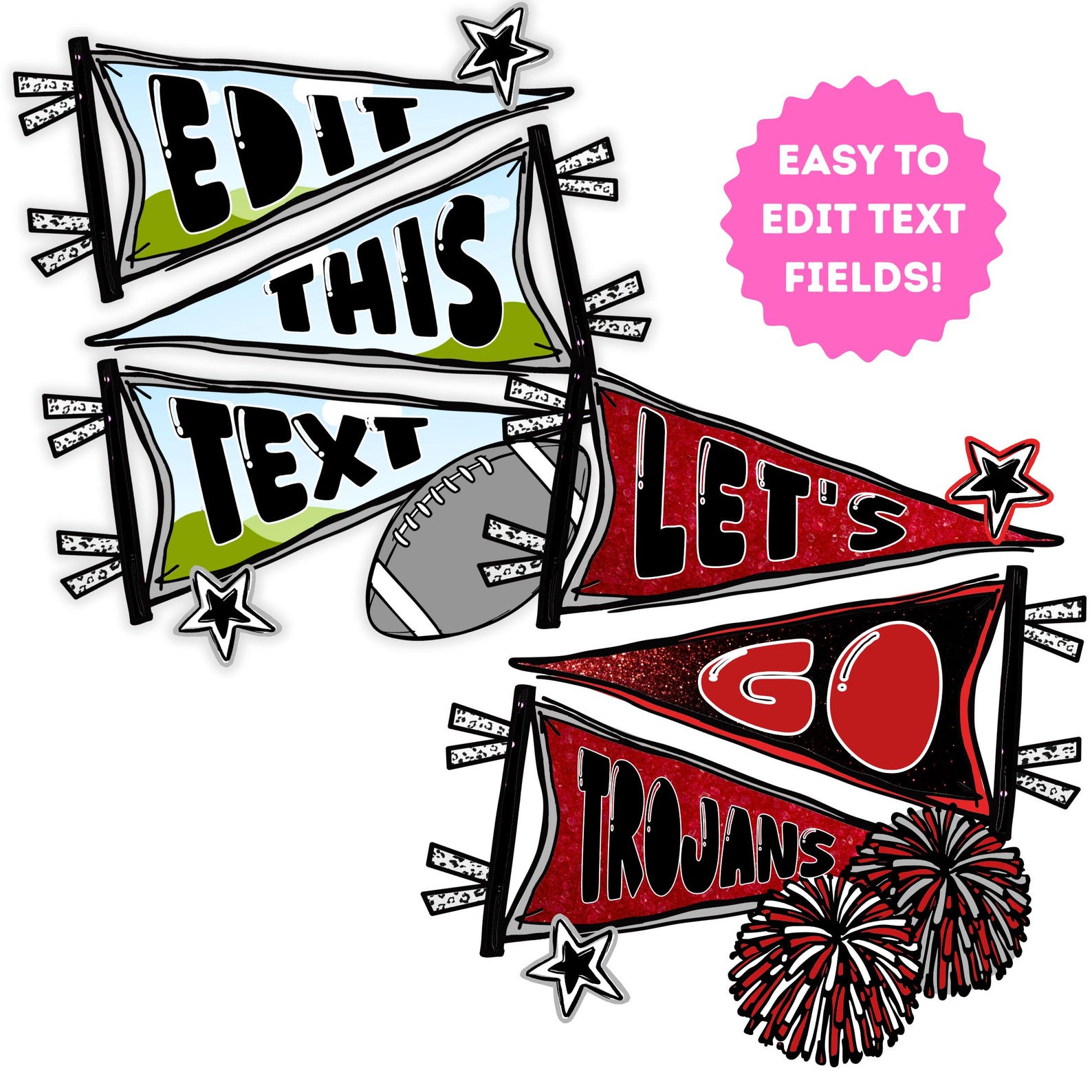 Editable Pennant Flag Canva Frame School Mascot Template & Sports Team ...
