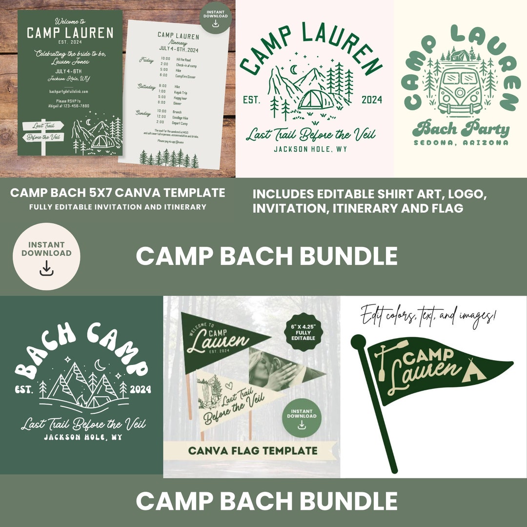 Bach Camp Canva Bundle Logo Invitation Template Editable Camp Bach Flag ...