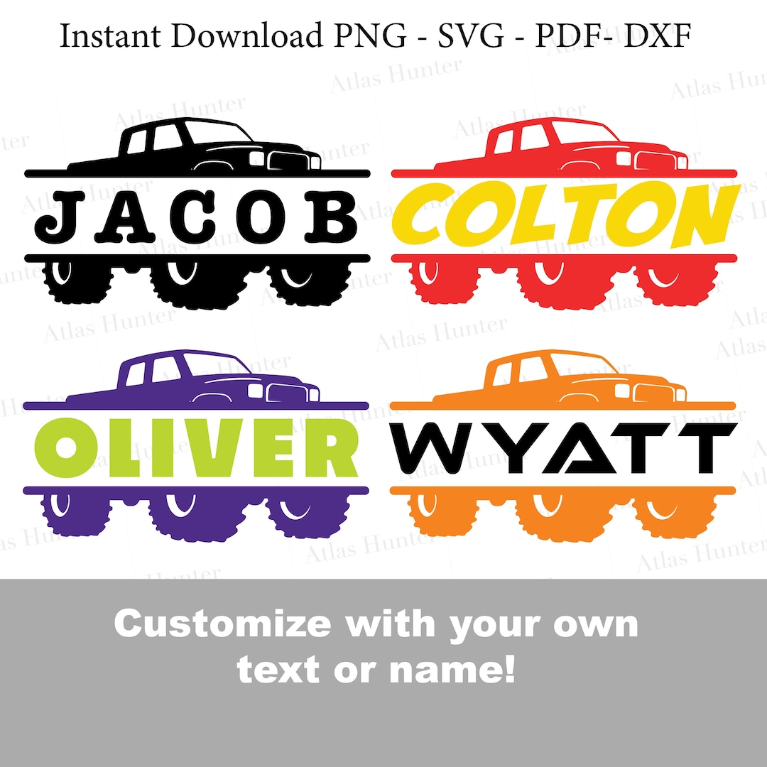 Monster Truck Name Tag SVG Split Monogram Monstertruck for Kids ...