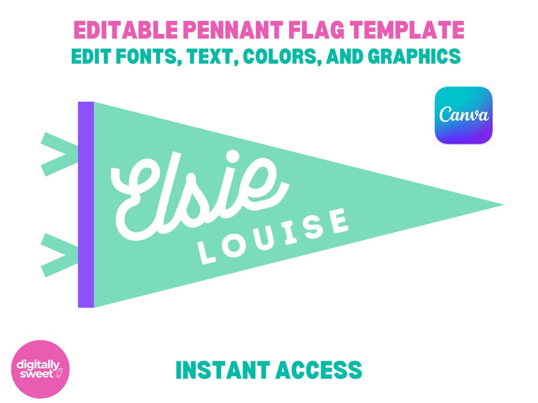 Pennant Flag Editable Template Canva Printable PNG Name Tag Plate ...