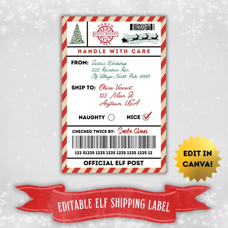 Editable Elf Shipping Label Printable Elf Arrival and Return Label Kit ...