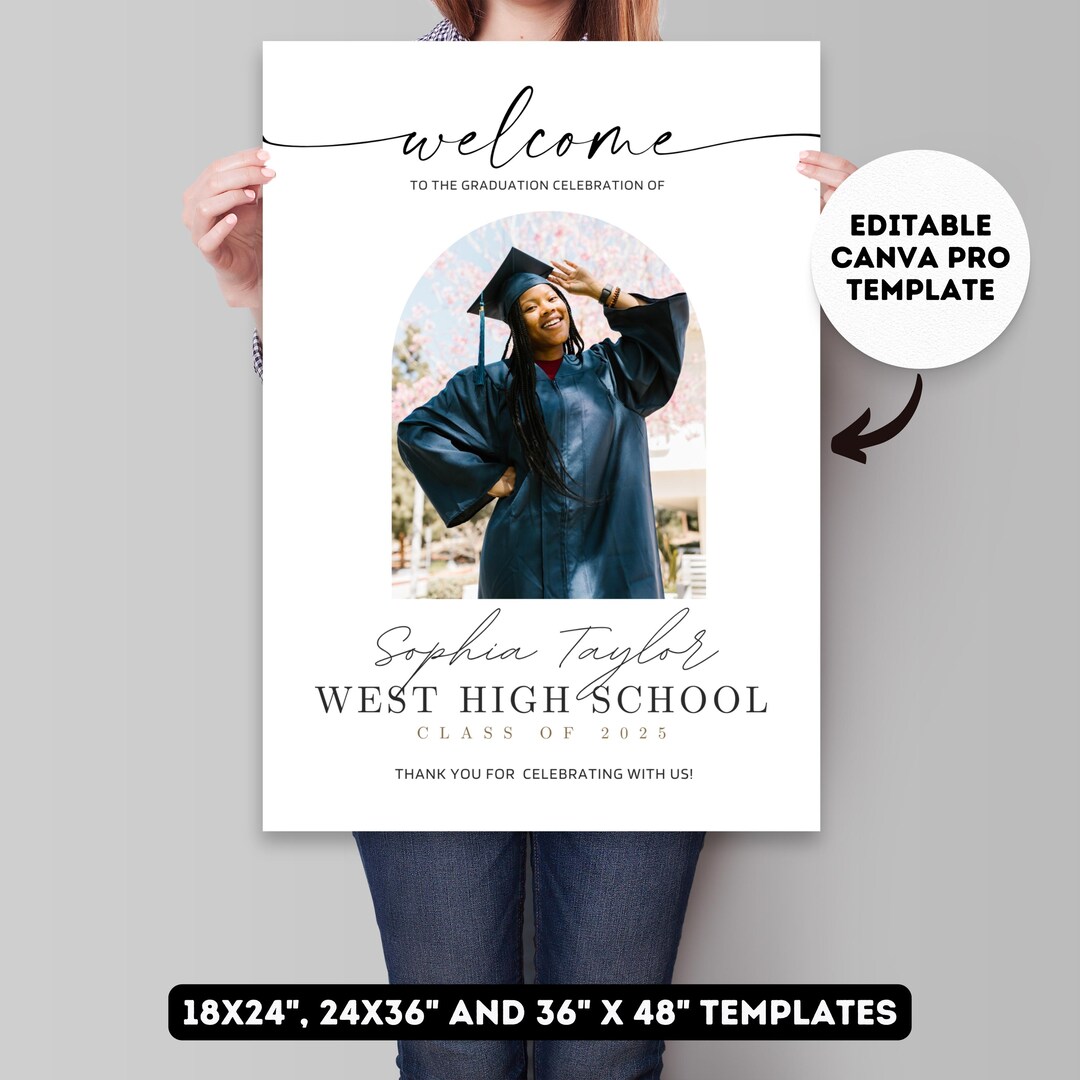 2025 Modern Grad Open House Welcome Poster Canva Template 18x24 24x36 ...