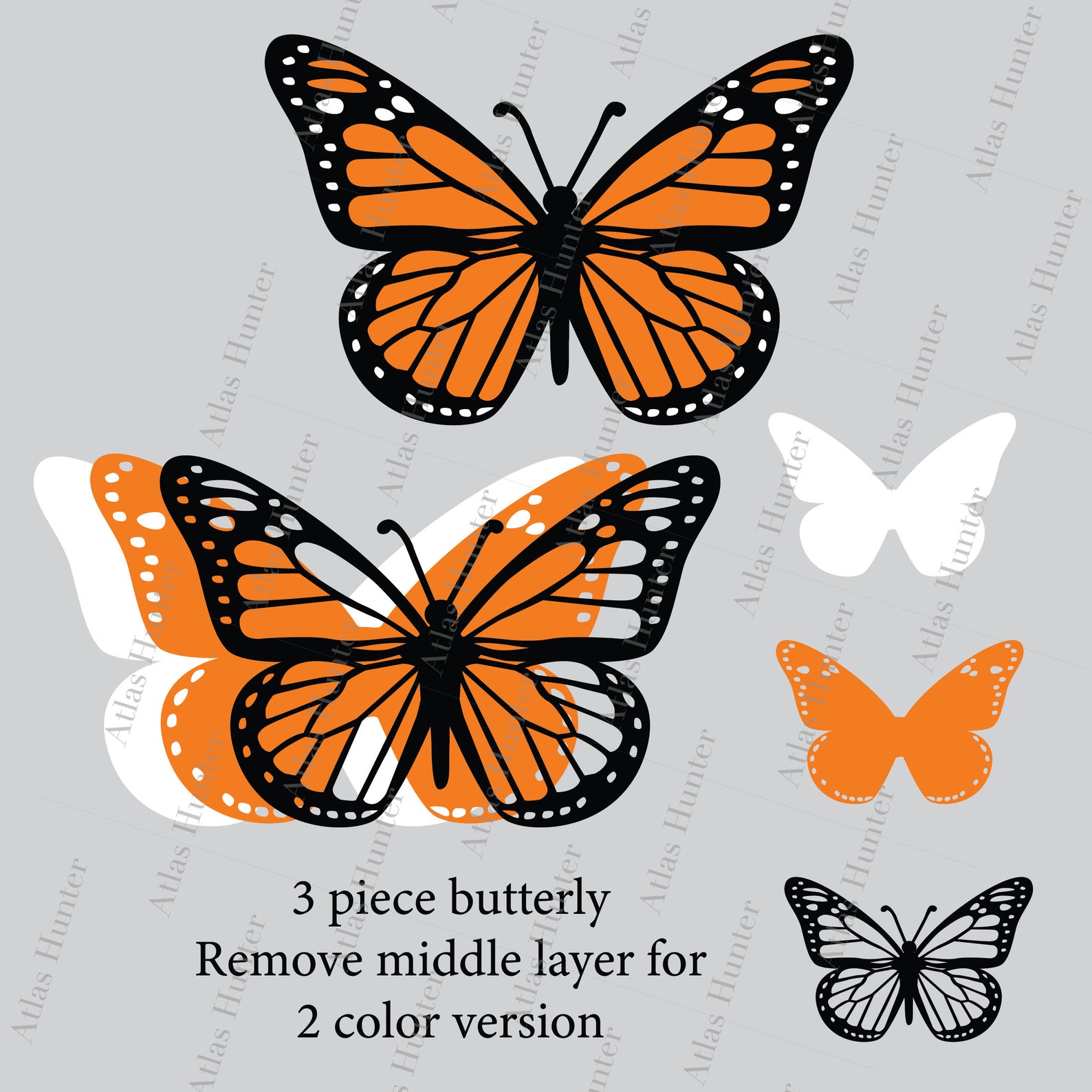 Monarch Butterfly Cut File SVG PNG PDF Jpeg Layered 1 2 or 3 Color ...