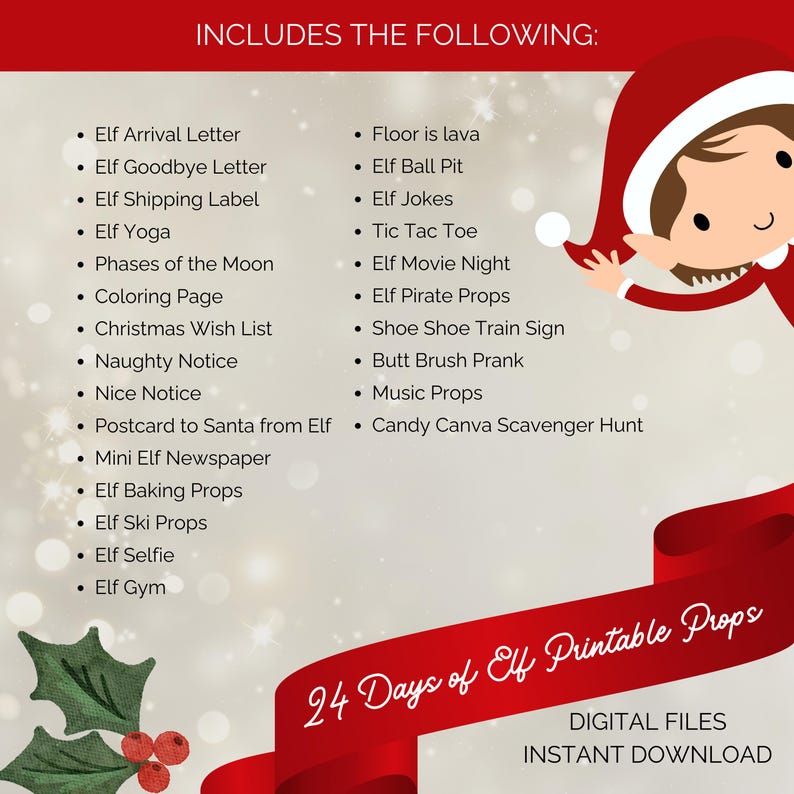 Printable 24 Day Elf Kit Holiday Prop Elf Bundle Arrival Label and ...