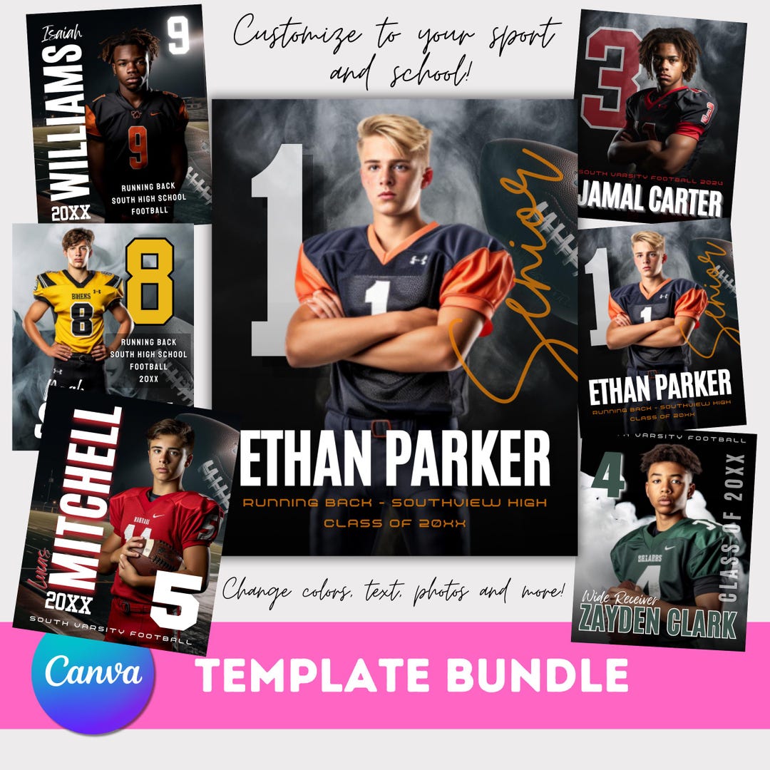 16x20 Football Poster Bundle Senior Night Sport Poster Template Canva ...