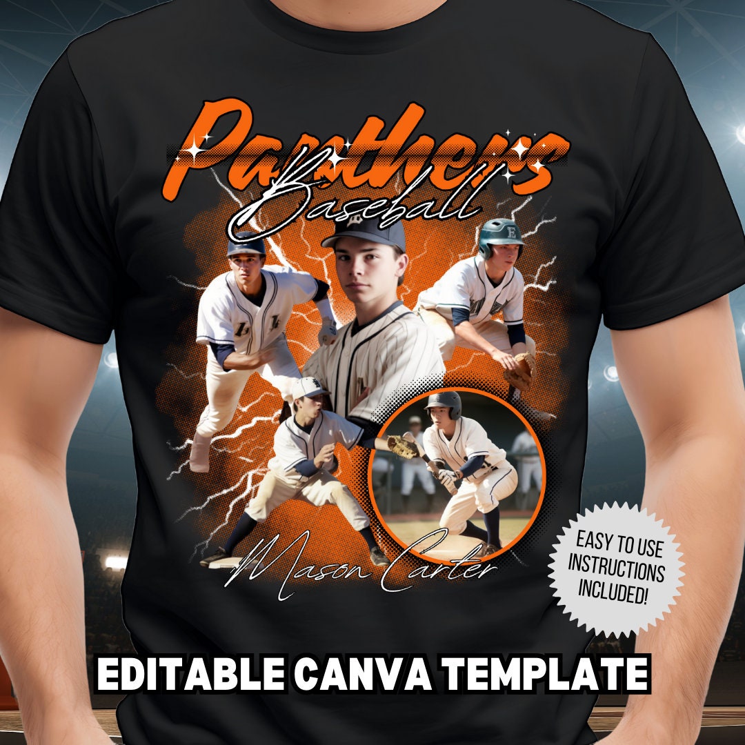 Orange Bootleg Baseball Rap Tee Template Bundle Custom Photo Birthday ...