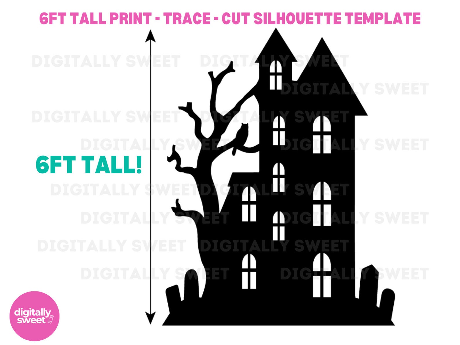 6FT Tall Haunted House Printable Trace and Cut PDF Template - Halloween ...