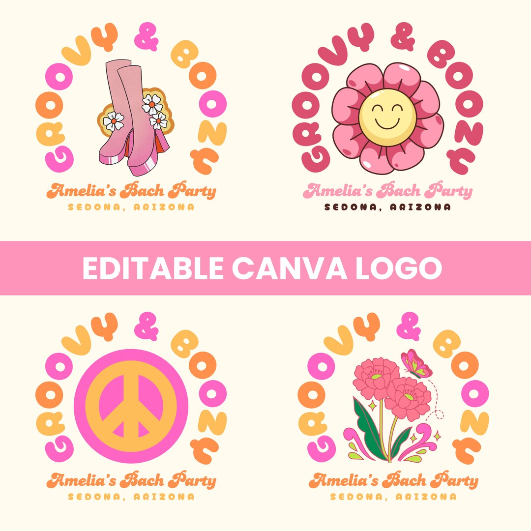 Groovy and Boozy Bach Party Logo Canva Template Bach and Boozie ...
