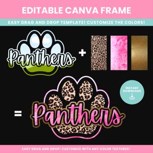 Panthers Canva Frame Editable Paw Print Script Template Spring Sports ...