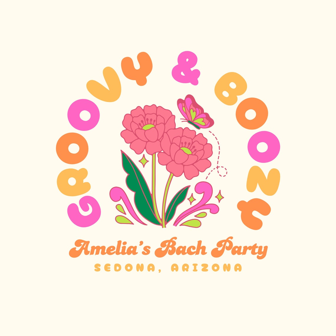 Groovy and Boozy Bach Party Logo Canva Template Bach and Boozie ...