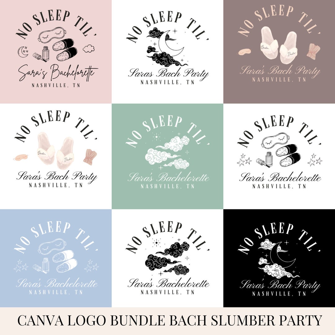 Slumber Bach Party Canva Logo Bundle Customizable Bachelorette ...