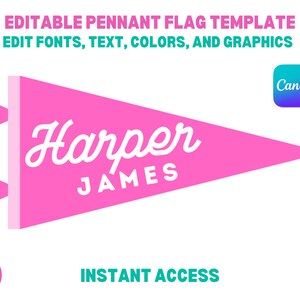 Pennant Flag Editable Template Canva Printable PNG Name Tag Plate ...