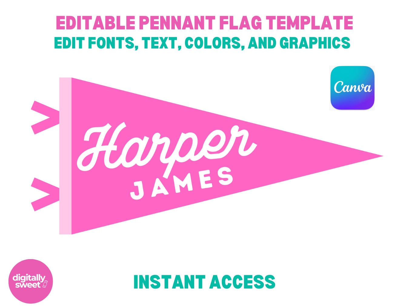Pennant Flag Editable Template Canva Printable PNG Name Tag Plate ...