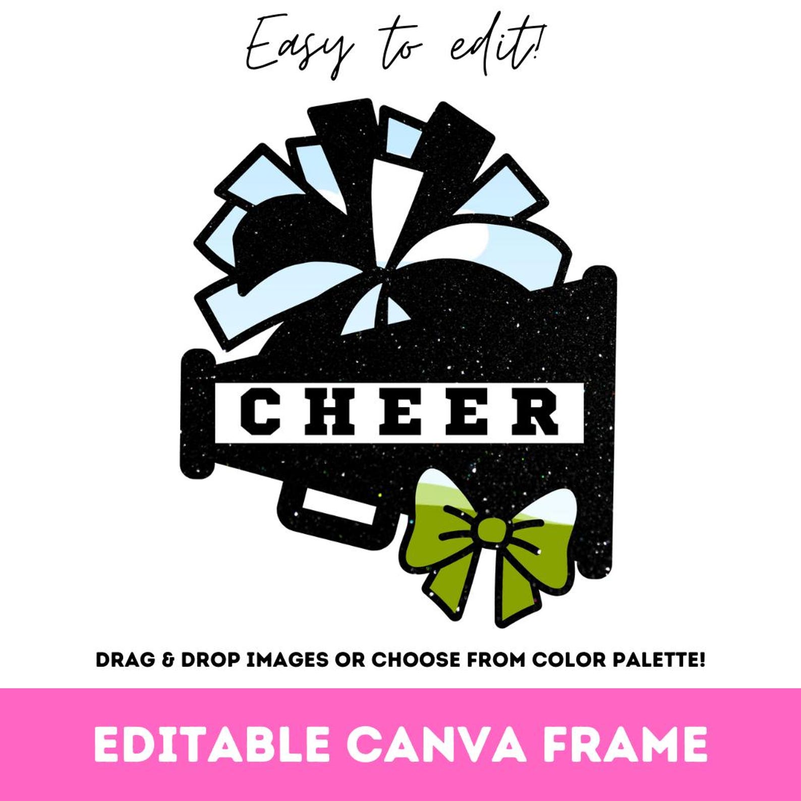 Customizable Cheerleader Megaphone Frame Bow Pom Pom Canva Template SVG ...