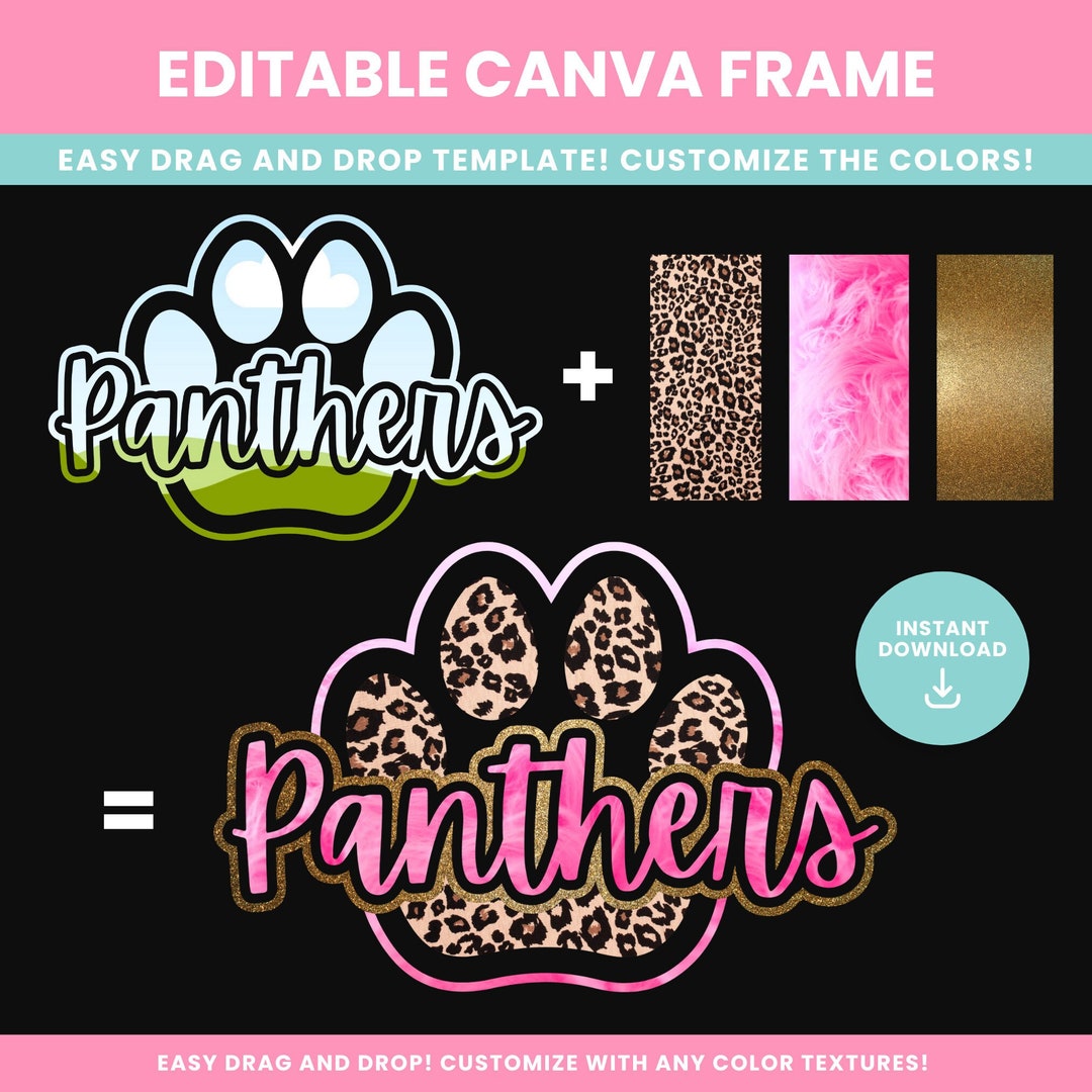 Panthers PNG Canva Frame Template Editable Paw Print Script Template ...
