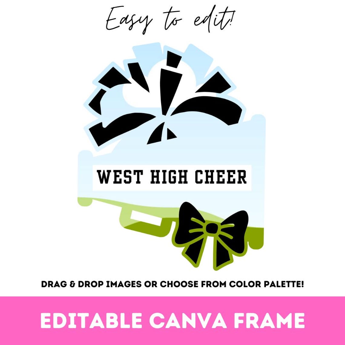 Customizable Cheerleader Megaphone Frame Bow Pom Pom Canva Template SVG ...