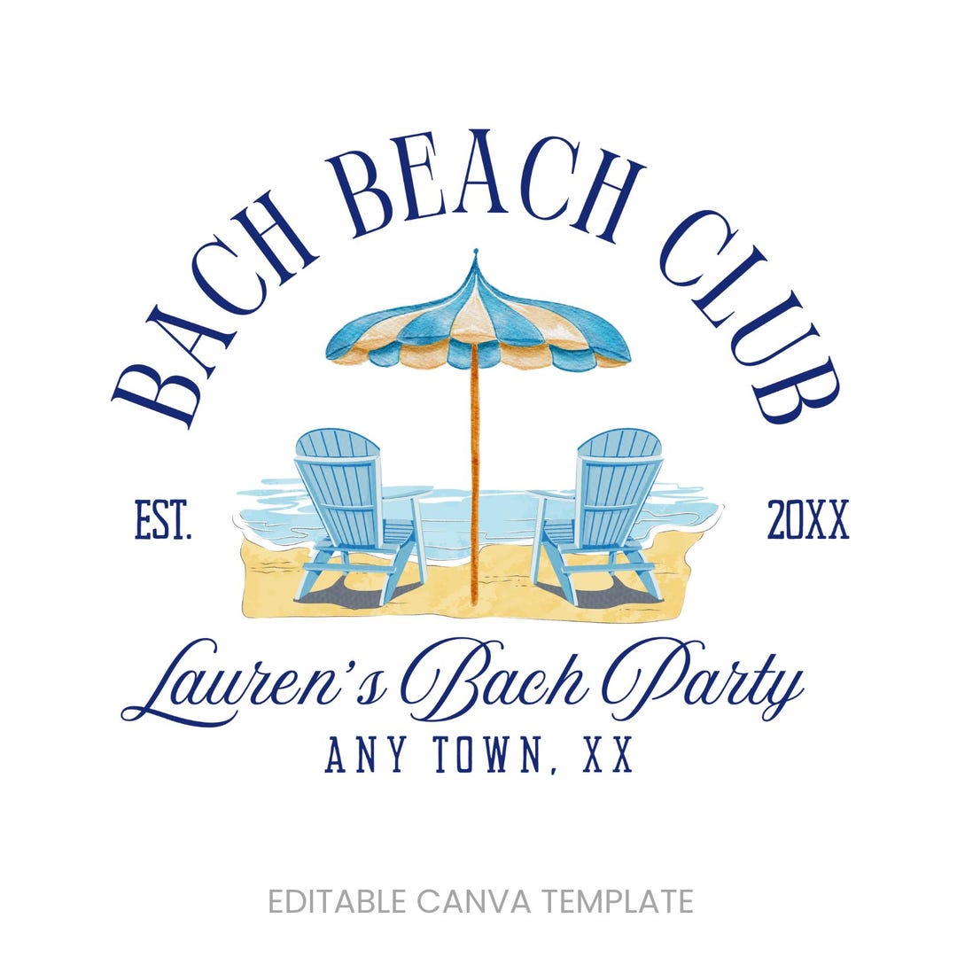 Beach Bach Party Logo DTF Design Editable Canva Logo Template ...