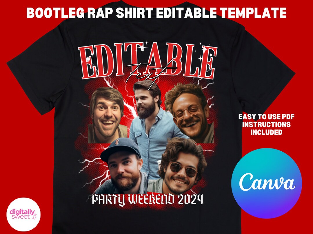 Custom Bootleg Rap Tee Template Custom Photo Birthday Concert Shirt 90s ...