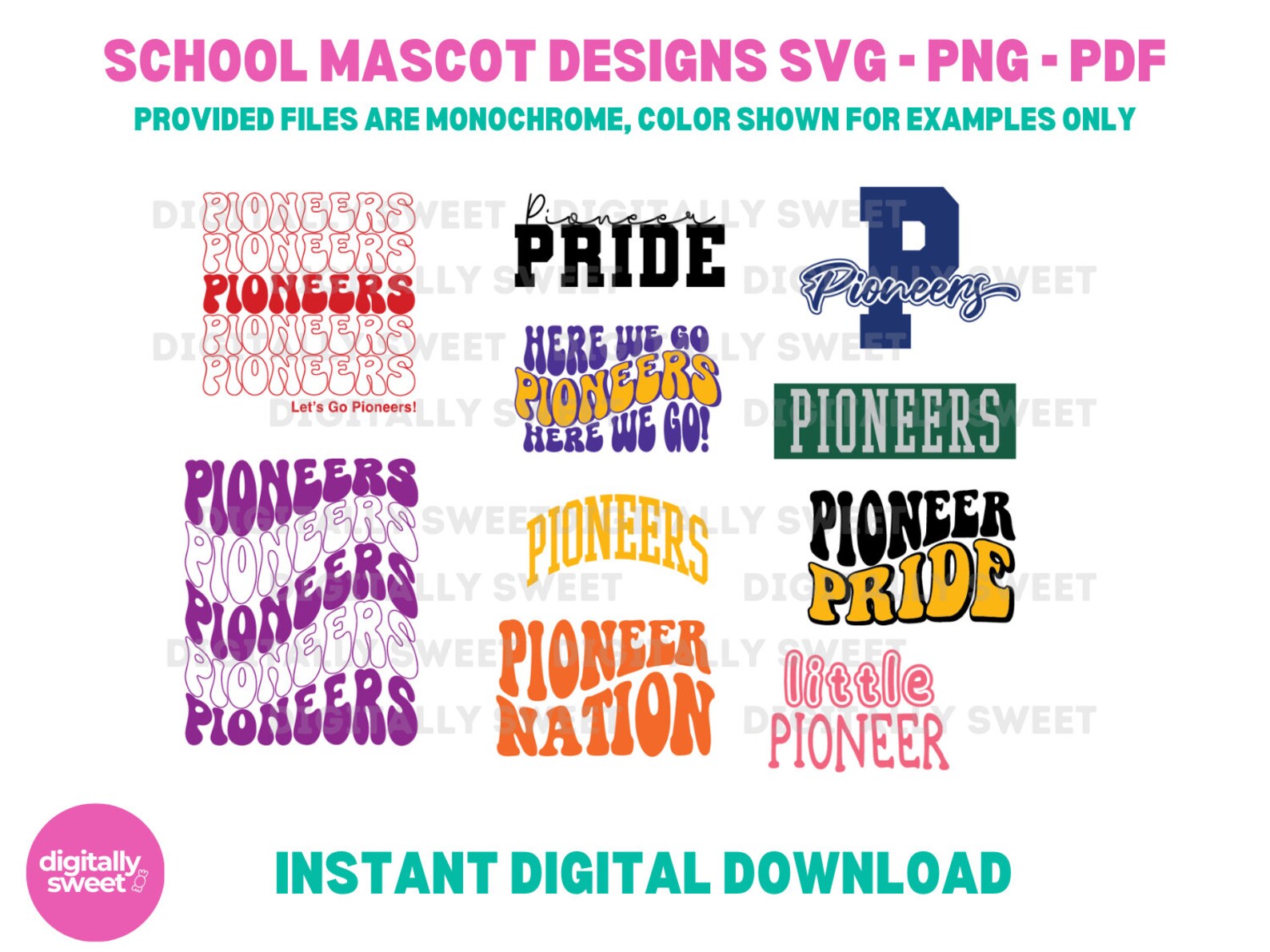 Pioneers SVG PNG PDF Clipart Cut File Bundle Fall Sports School Mascot ...