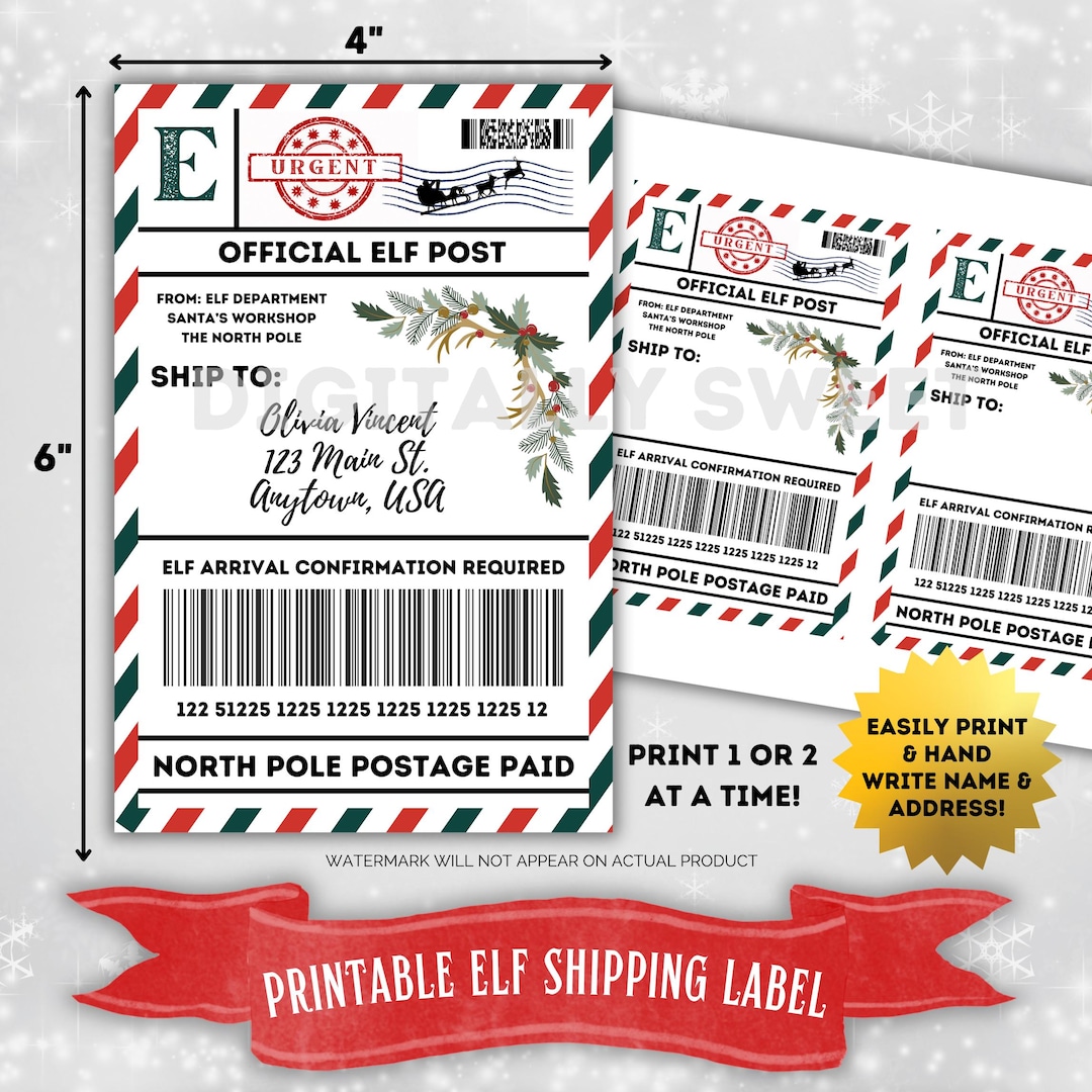 Printable Elf Arrival Shipping Label Elf Return Label Kit Idea Elf ...