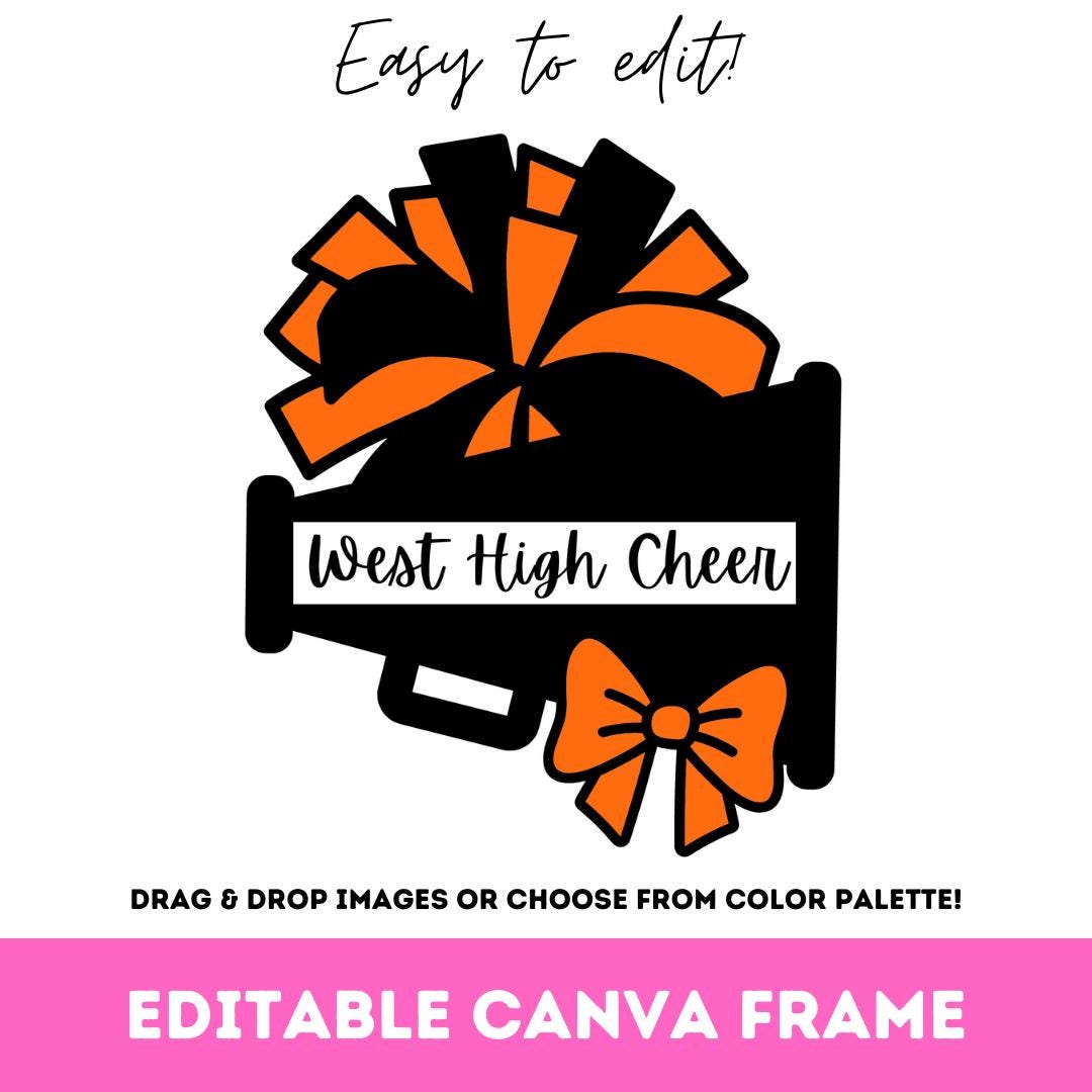 Custom Cheer Frame Customizable Cheerleader Megaphone Frame Bow Pom Pom ...