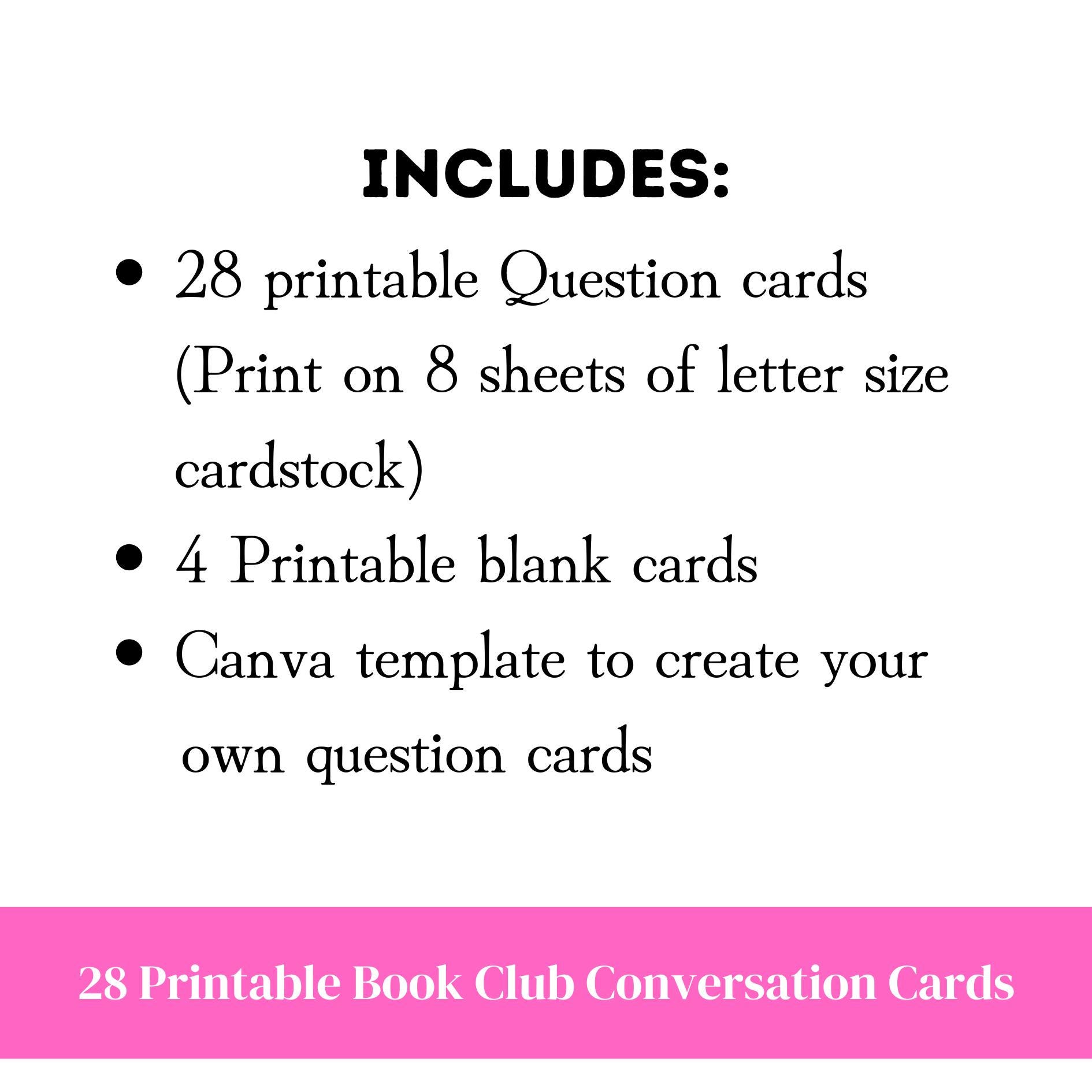 Book Club Question Cards Printable 28 Romance Book Conversation ...