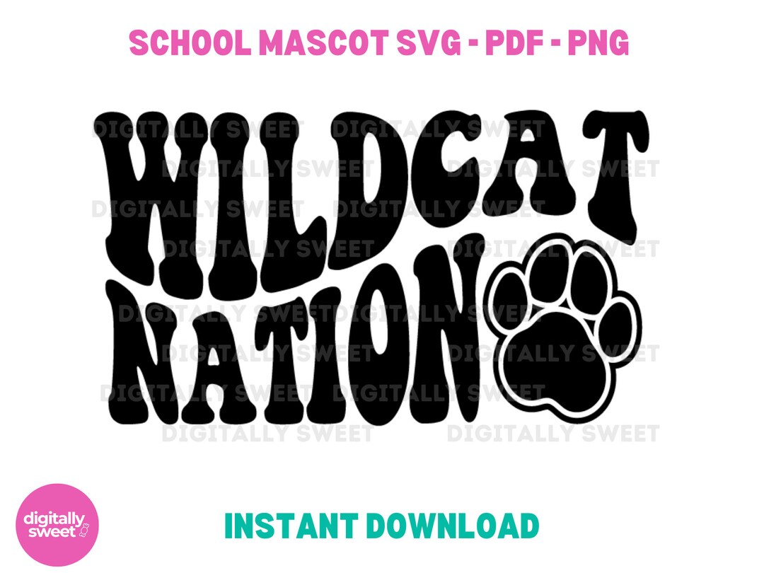Wildcat Mascot SVG Wildcats Paw Print Bubble Letters PNG PDF Football ...