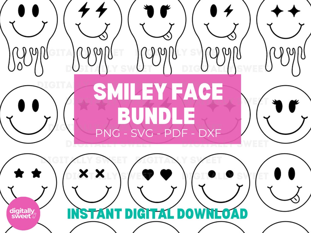 Smiley Face Cut File Bundle Smiley Face Cut Files Lightning Bolt Face ...