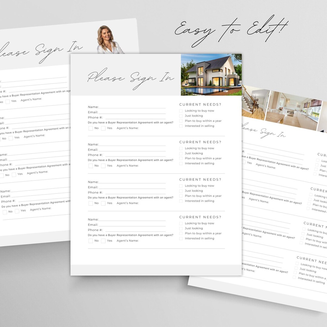Real Estate Open House Sign-in Sheet Editable Canva Template Realtor ...