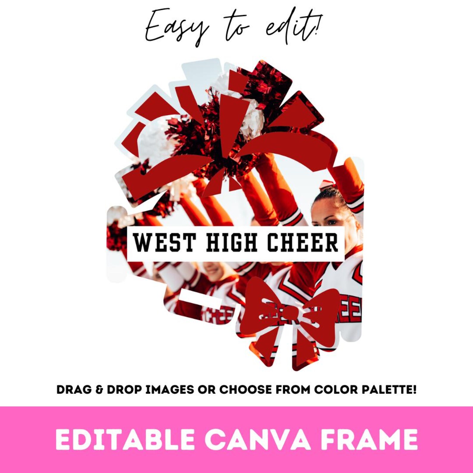 Customizable Cheerleader Megaphone Frame Bow Pom Pom Canva Template SVG ...