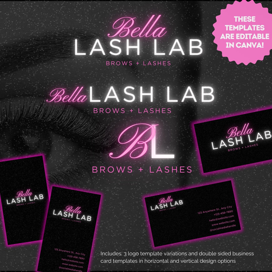 Lash Logo Template Makeup Design Editable Business Card Lash Tech ...