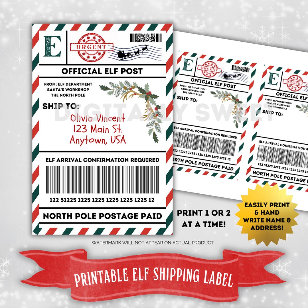 Printable Elf Arrival Shipping Label Elf Return Label Kit Idea Elf ...