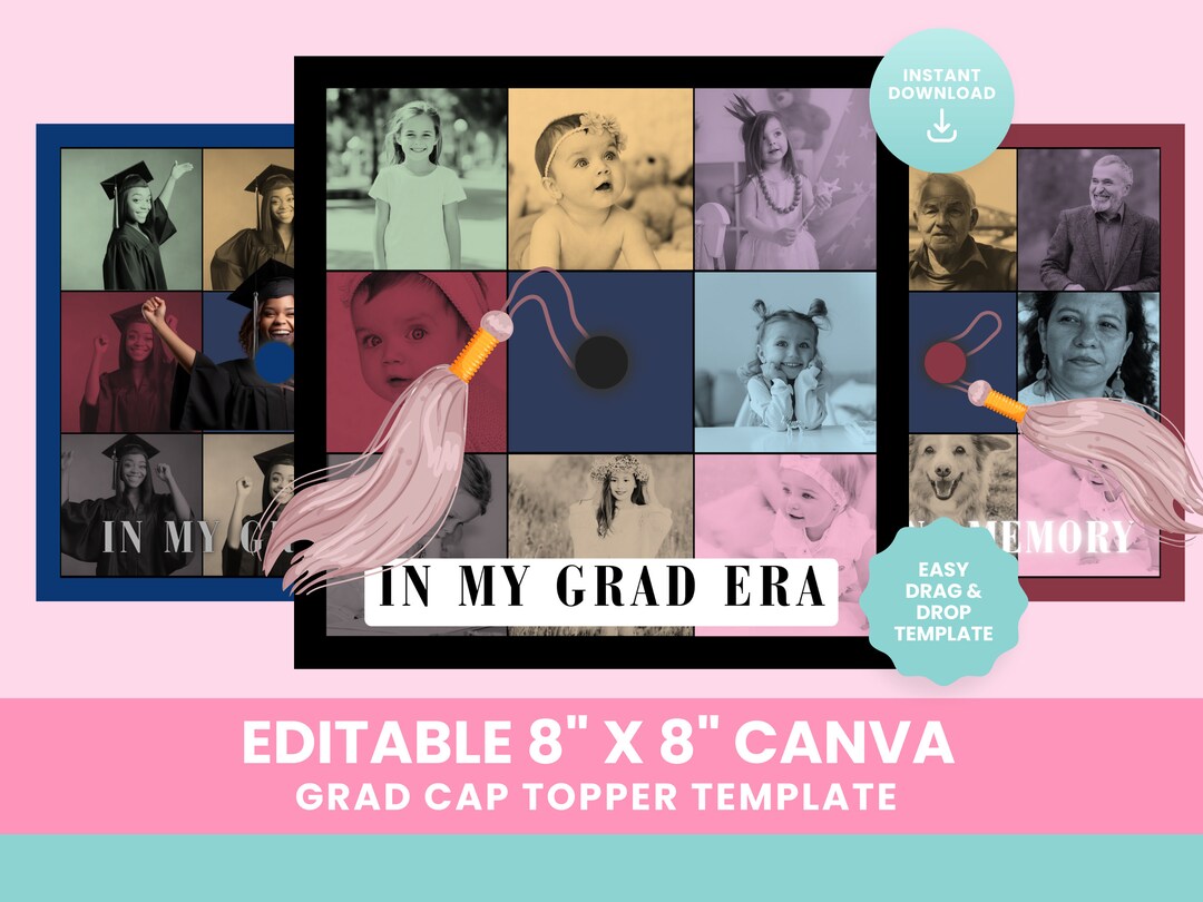 Custom Grad Eras Cap Topper Canva Template Graduation Decor Decorating ...