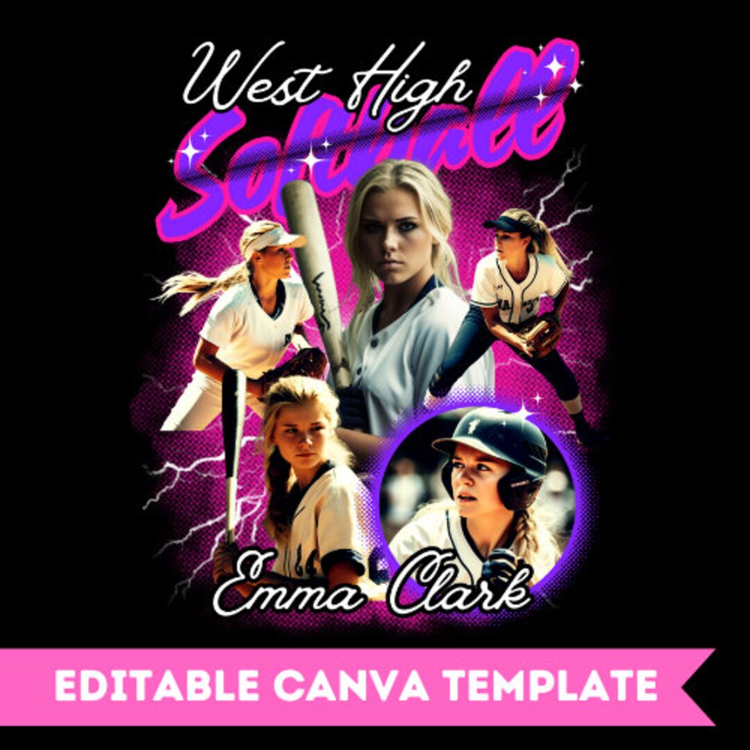 Fully Editable Bootleg Rap Tee Canva Pro Template Custom Photo Softball ...