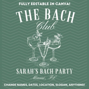 The Bach Club Logo Editable Canva Template Bachelorette Party Logo ...