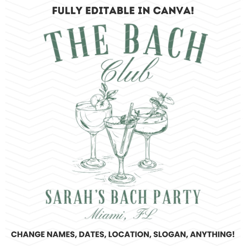 The Bach Club Logo Editable Canva Template Bachelorette Party Logo ...