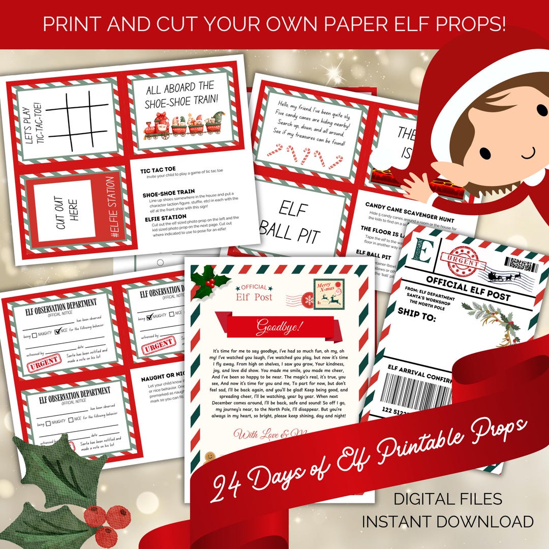 Elf Prop Kit Holiday 24 Day Elf Bundle Arrival Label and Letter Mini ...