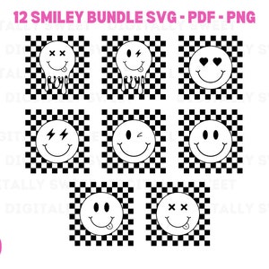 Checker Board Smiley Face Cut File Bundle Checkered Smiley Face Cut ...