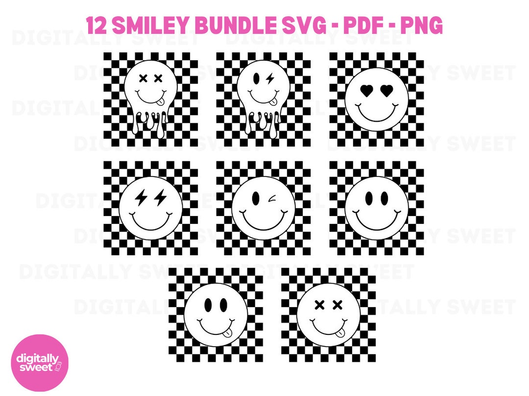 Checkered Smiley Face Cut File Bundle Checkered Smiley Face Cut Files ...