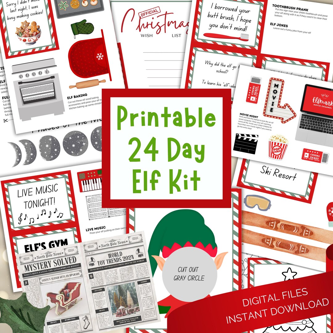 Printable 24 Day Elf Kit Holiday Prop Elf Bundle Arrival Label and ...