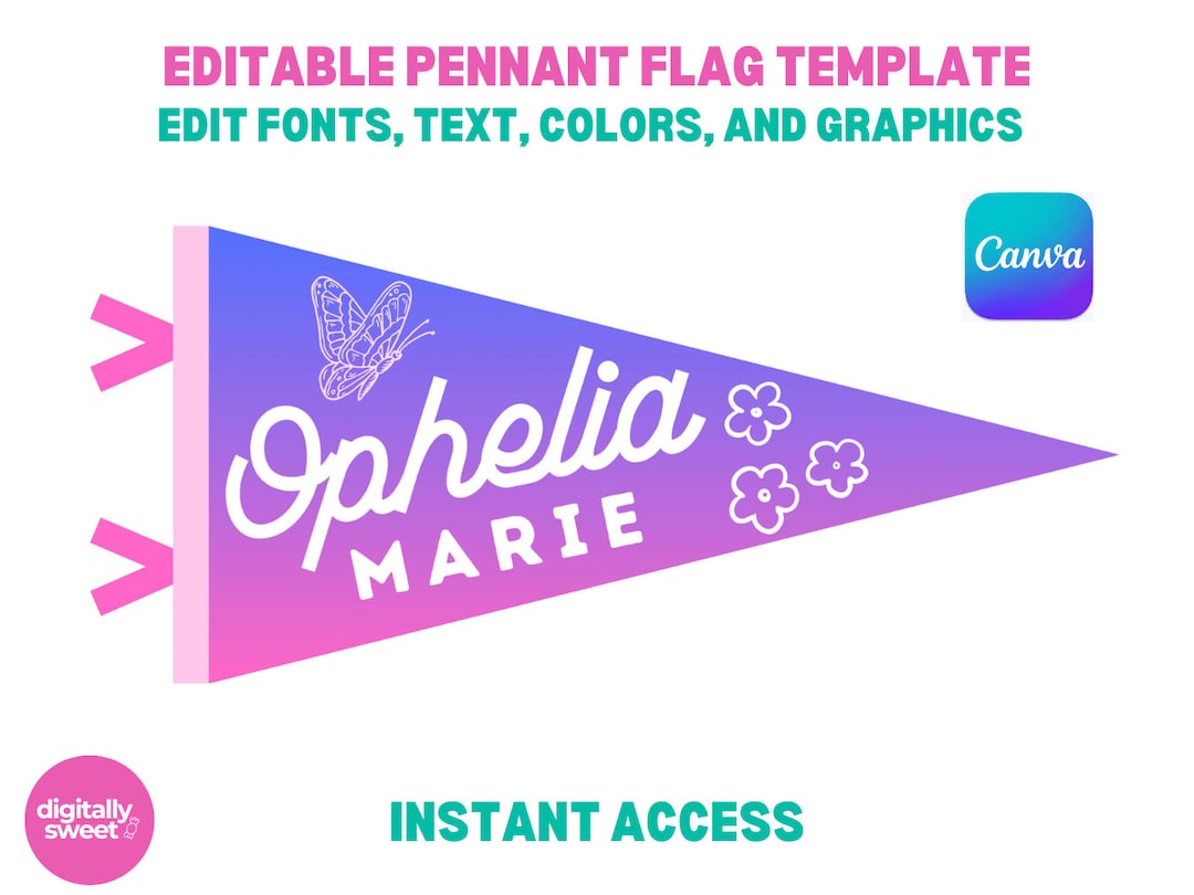 Pennant Flag Editable Template Canva Printable PNG Name Tag Plate ...